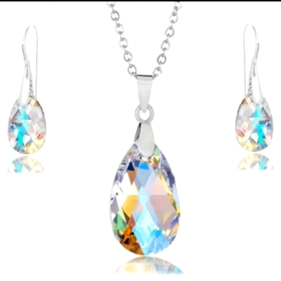 Jewelry | Crystal Blue Ice Teardrop Necklace And Earrings Set | Poshmark